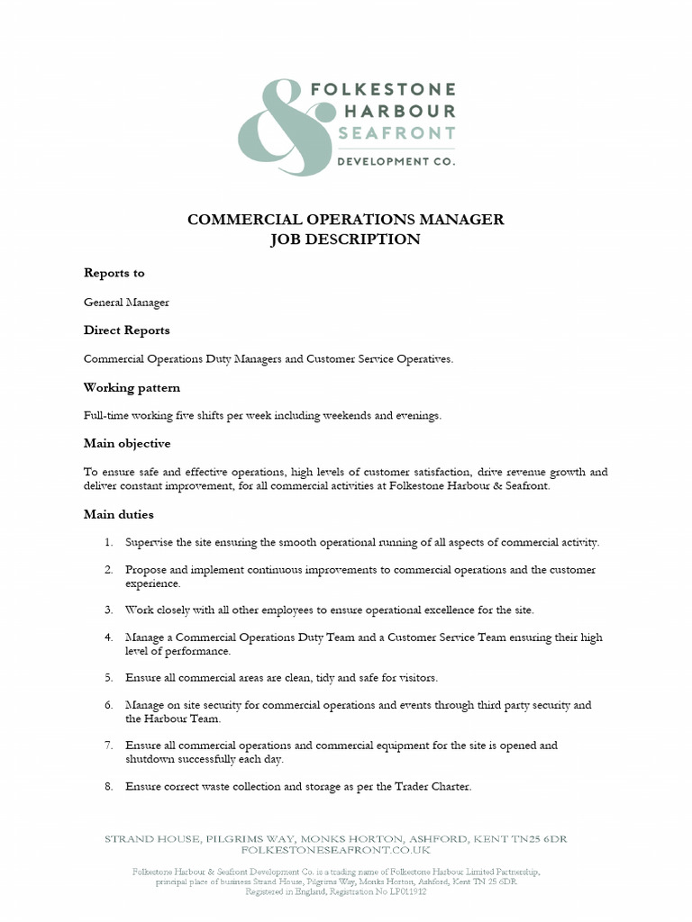 Commercial Operations Manager JD | PDF | Business