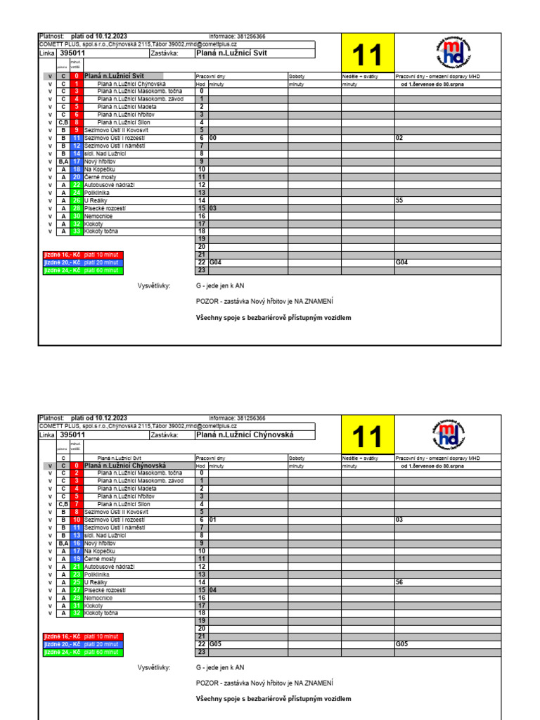 Linka 11 Od 10-12-2023 Sez Usti II - Klokoty | PDF