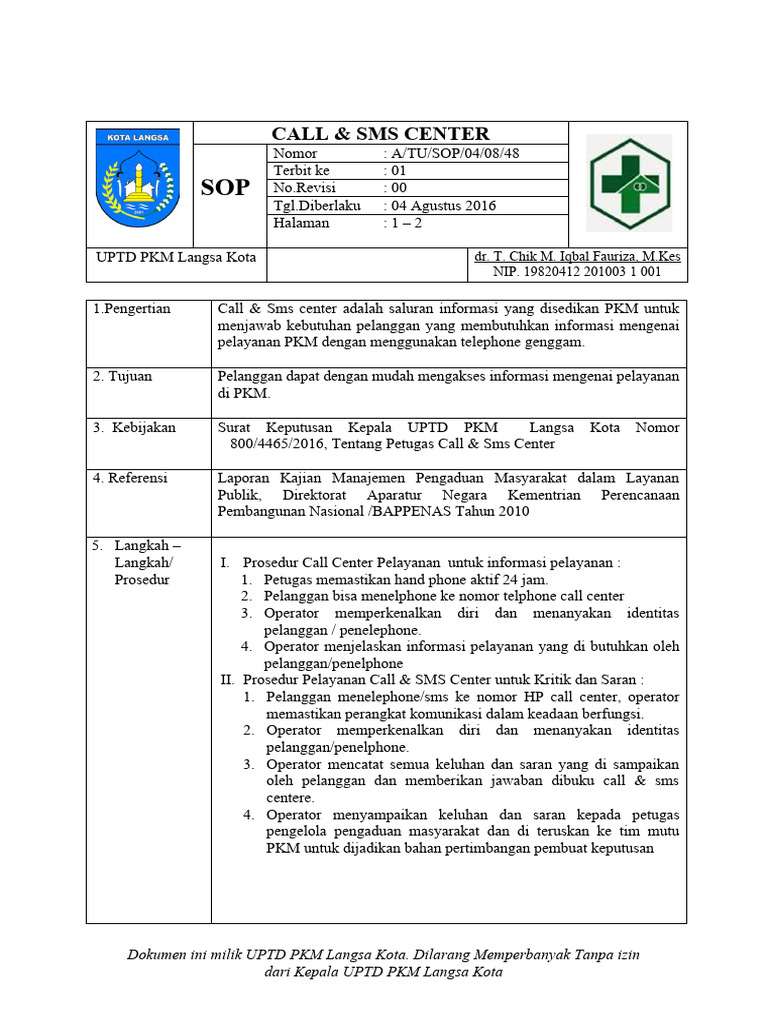 Sop Call Center | PDF