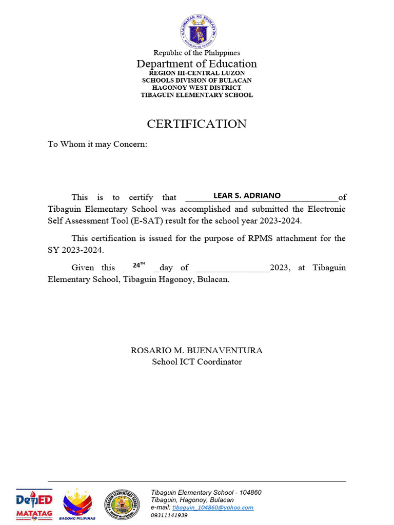 RPMS Certification From The ICT | PDF