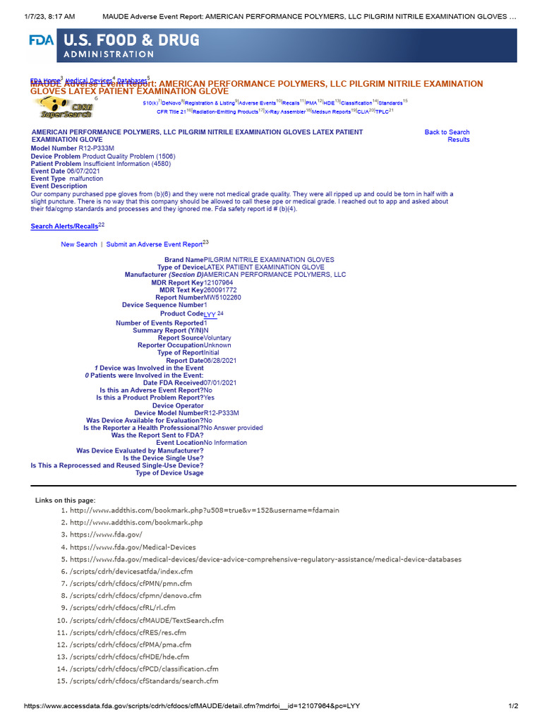 Pilgrim Nitrile Gloves Quality Issues Report | PDF | Food And Drug ...