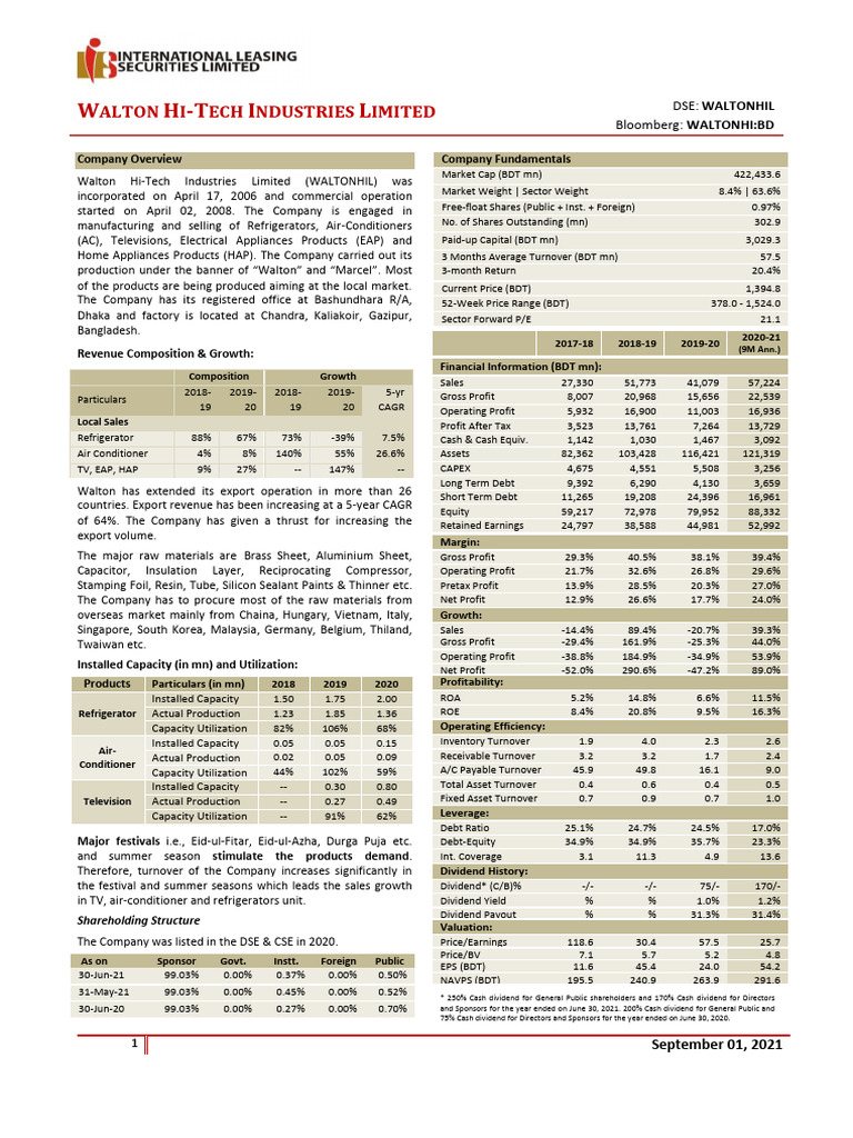 Equity Note - Walton Hi-Tech industries Ltd. - September 2021 | PDF ...
