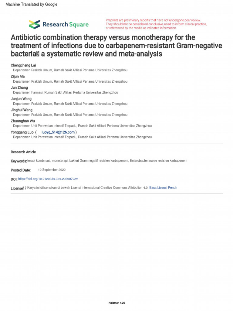 Antibiotic Combination Therapy Versus Monotherapy For The Treatment of ...
