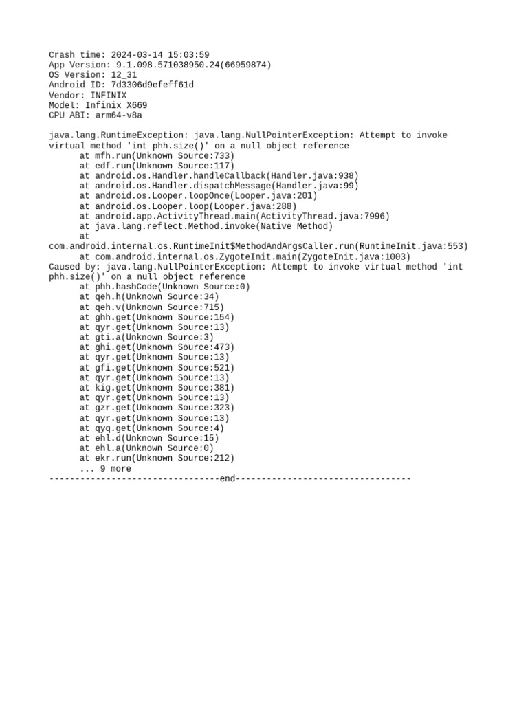 Android App Crash Log Analysis | PDF