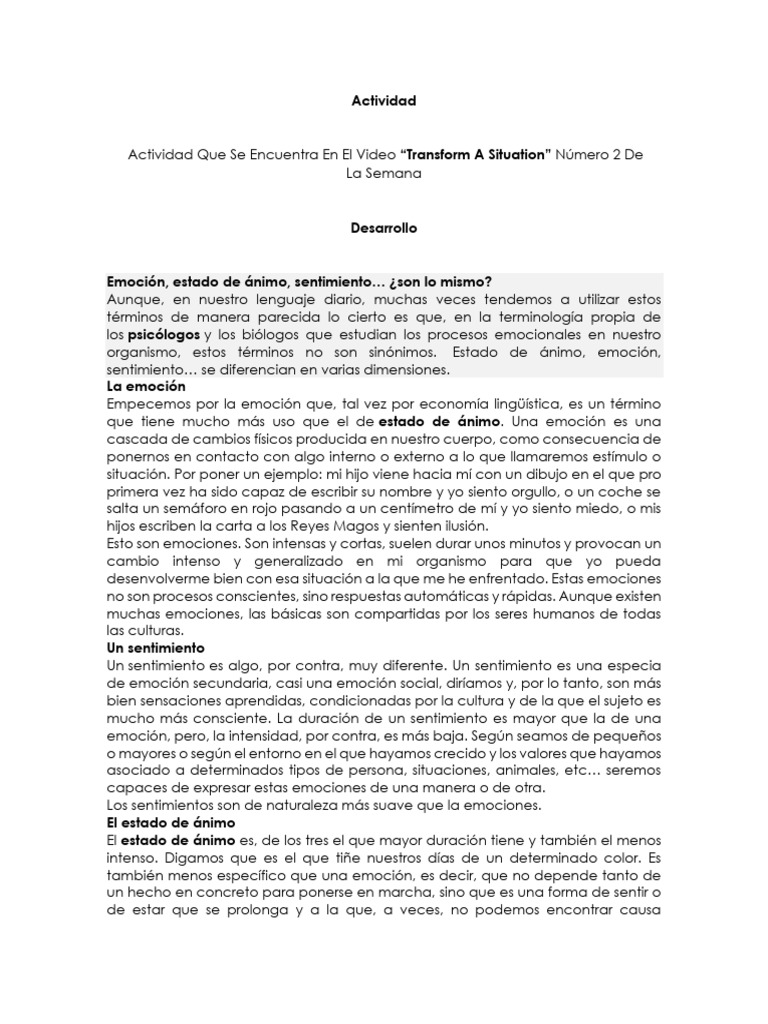 Diferencias entre Emoción, Sentimiento y Estado de Ánimo | PDF | Las ...