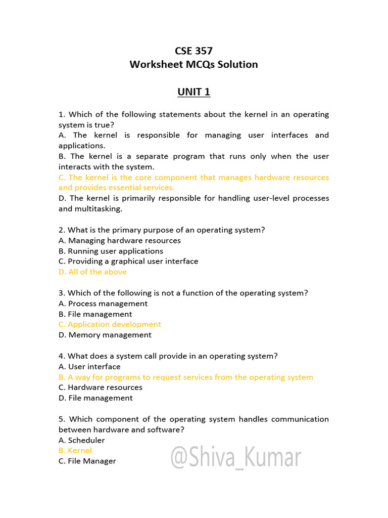 Cse 357 Worksheet Mcqs Solution1 | Download Free PDF | Method (Computer Programming) | Internet ...