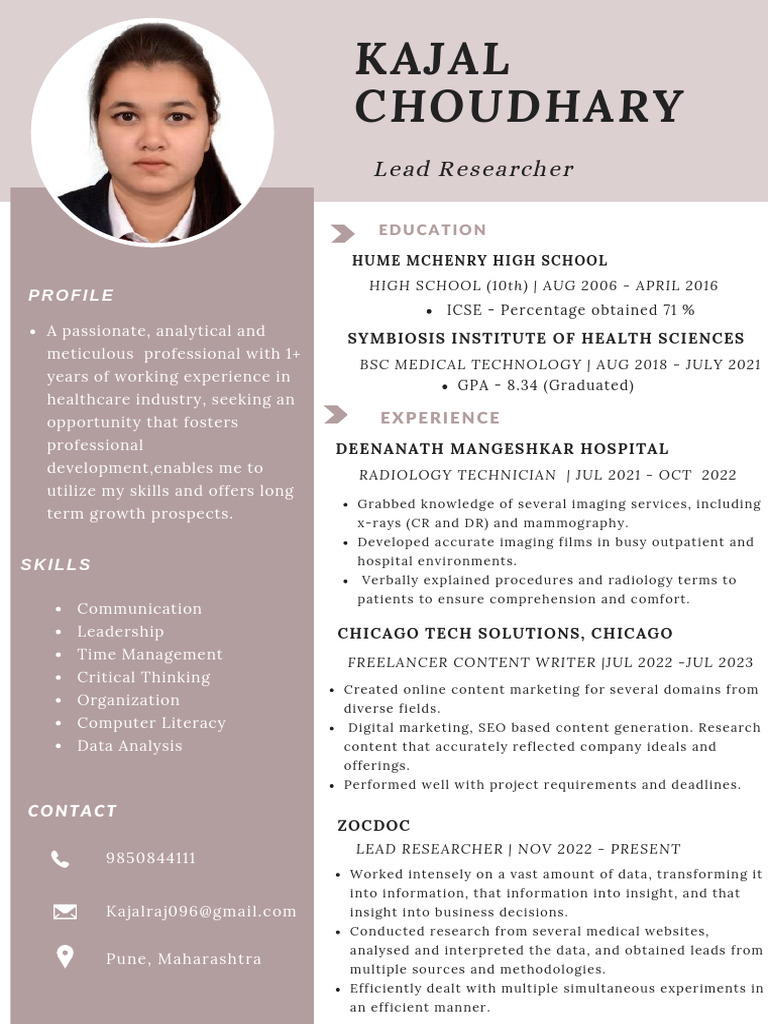 Kajal Choudhary Resume | Download Free PDF | Radiology | Data