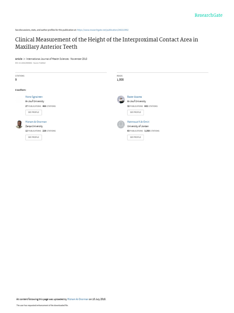 Clinical Measurement of The Height of The Interproximal Contact Area in ...