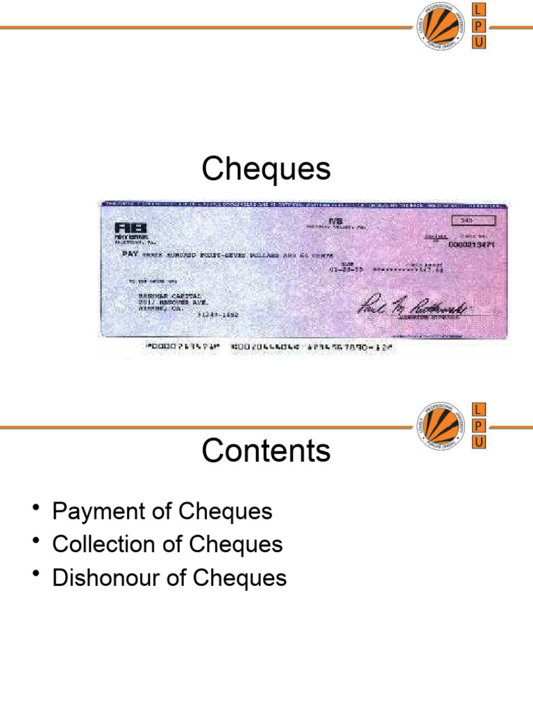 Cheques | PDF | Cheque | Negotiable Instrument