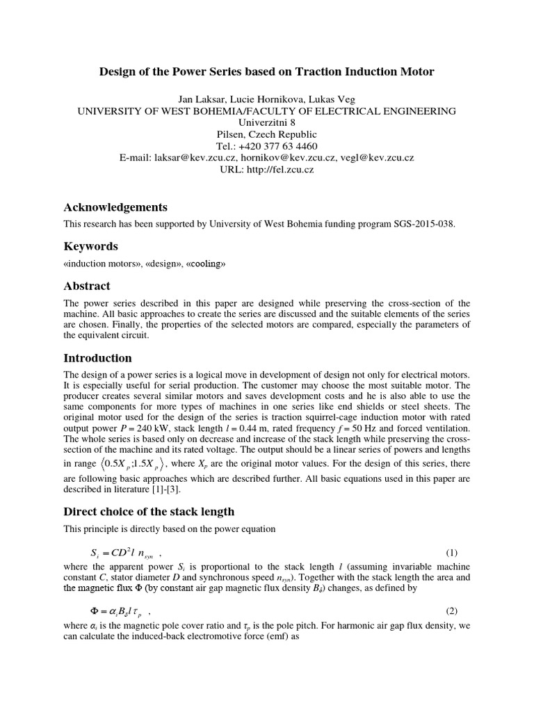 Design Of The Power Series Based On Traction Induction Motor Pdf Electric Motor Inductance