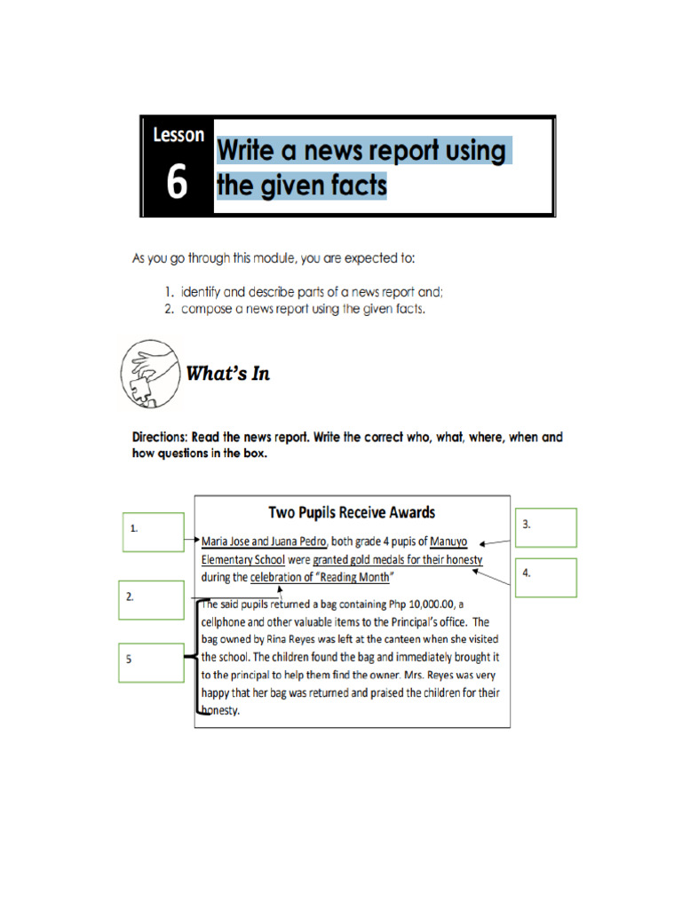 Write a news report using facts | PDF