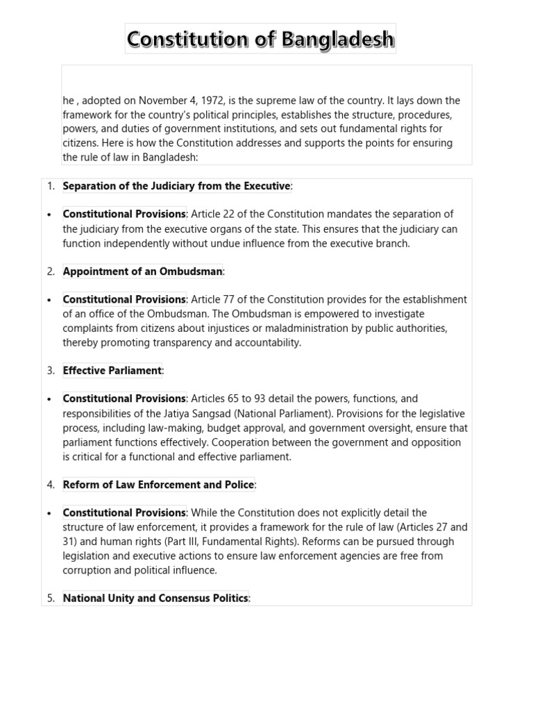 Constitution of Bangladesh | PDF | Constitution | Rule Of Law