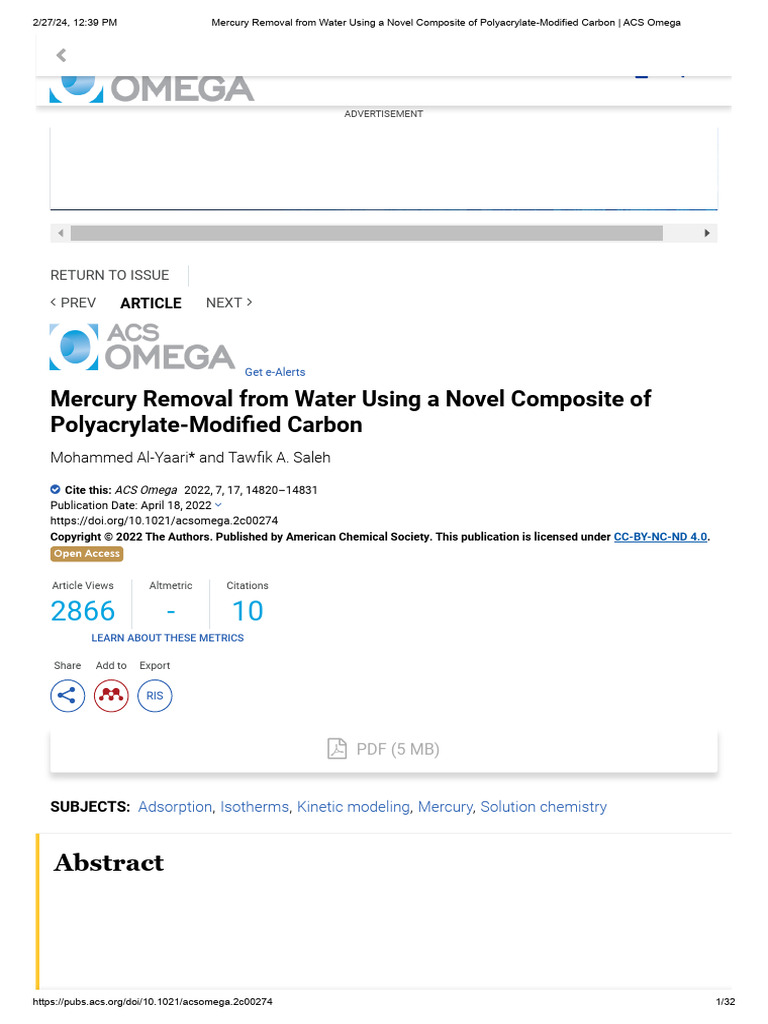 Mercury Removal From Water Using a Novel Composite of Polyacrylate ...