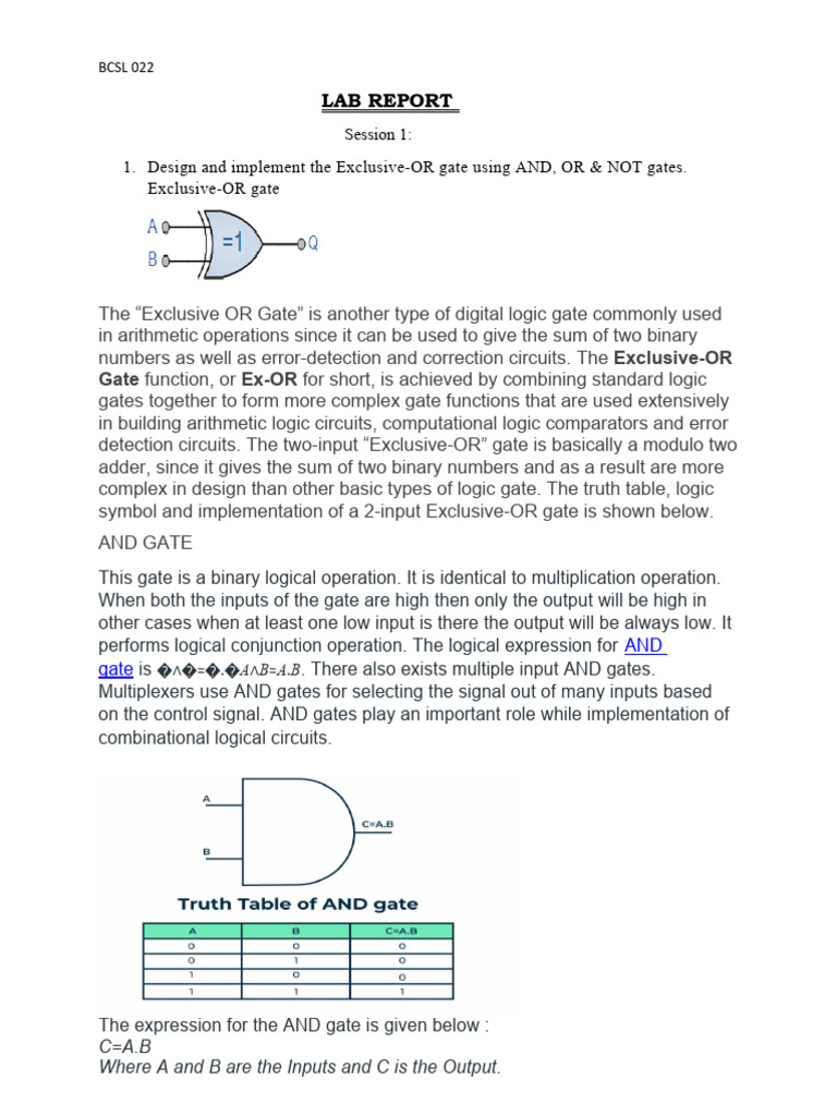BCSL 022 Labreport | PDF | Logic Gate | Computer Engineering BCSL 022 Labreport | PDF | Logic Gate | Computer Engineering