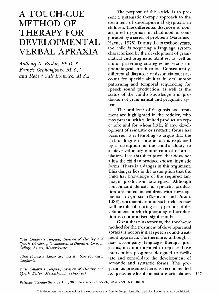 Touch-Cue Therapy for Verbal Apraxia | PDF | Syllable | Speech