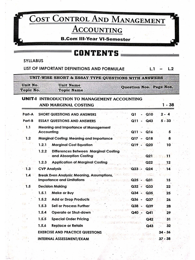 Cost Control and Management Accounting 6 Sem SIA | PDF