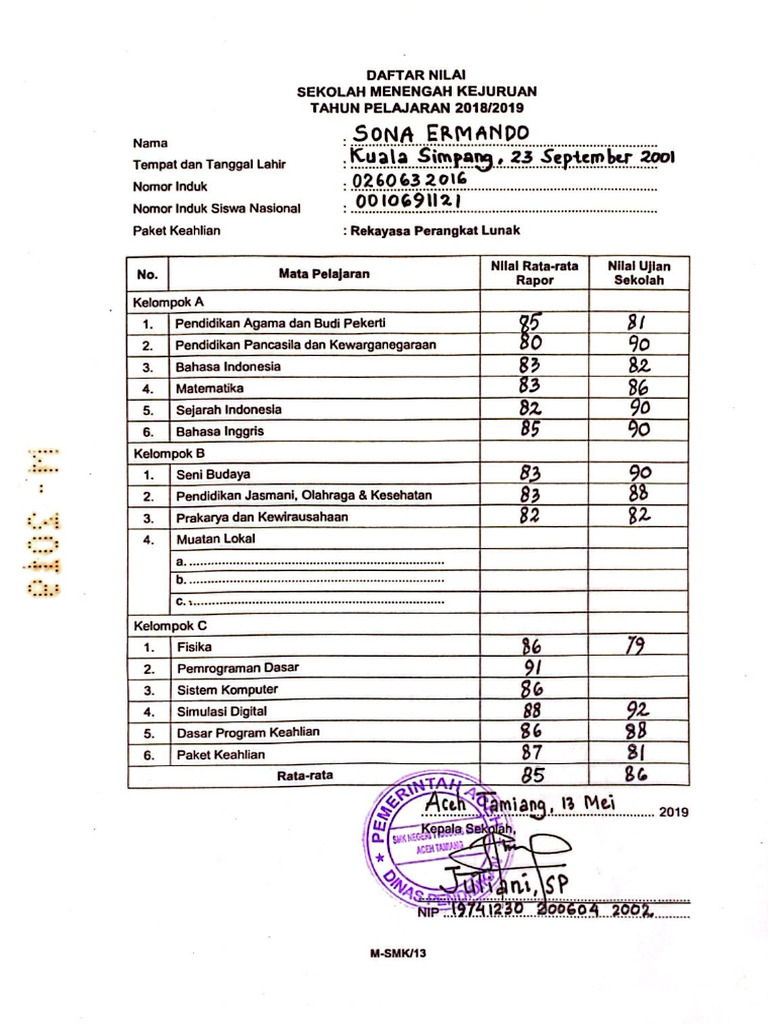 Transkip nilai sona | PDF