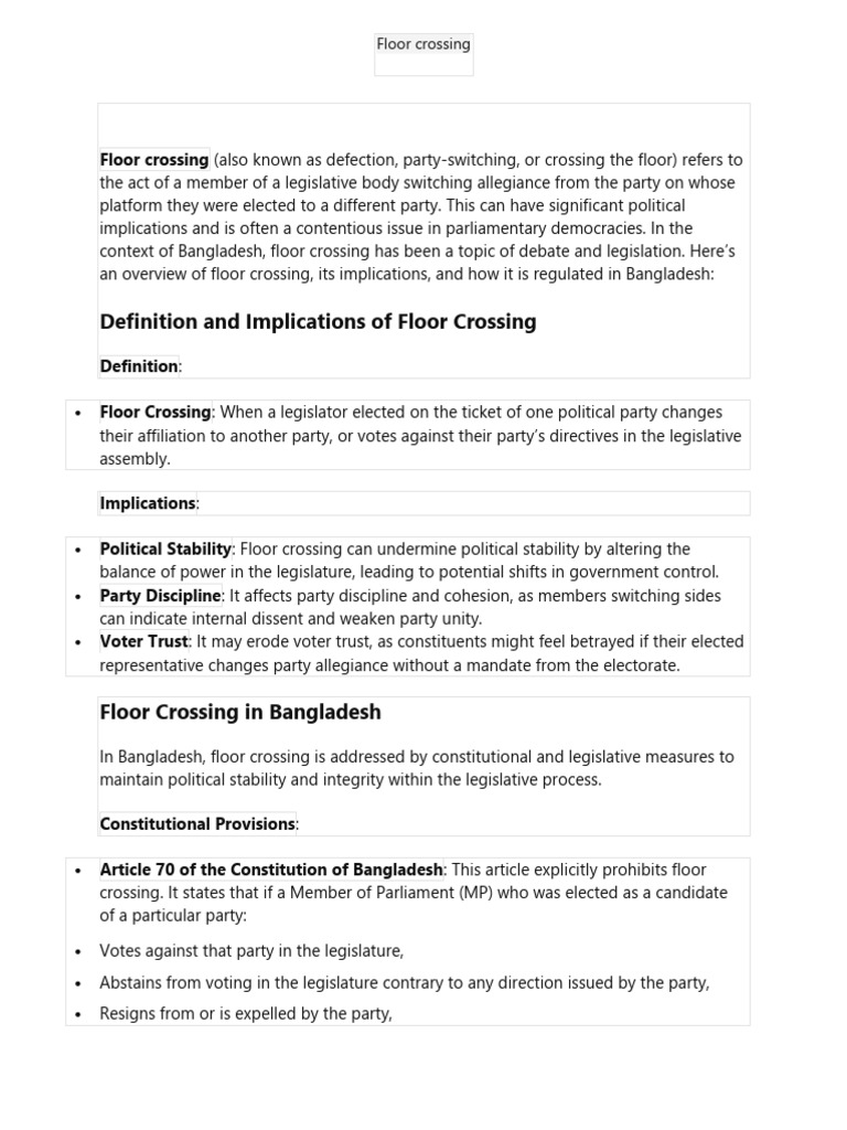 Floor Crossing Pdf Political Parties Democracy