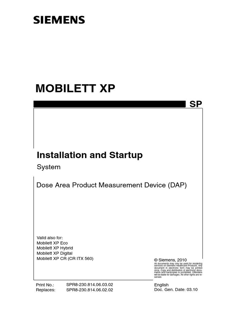 Siemens Mobilett XP Installation and Start Up Dose Area Product ...