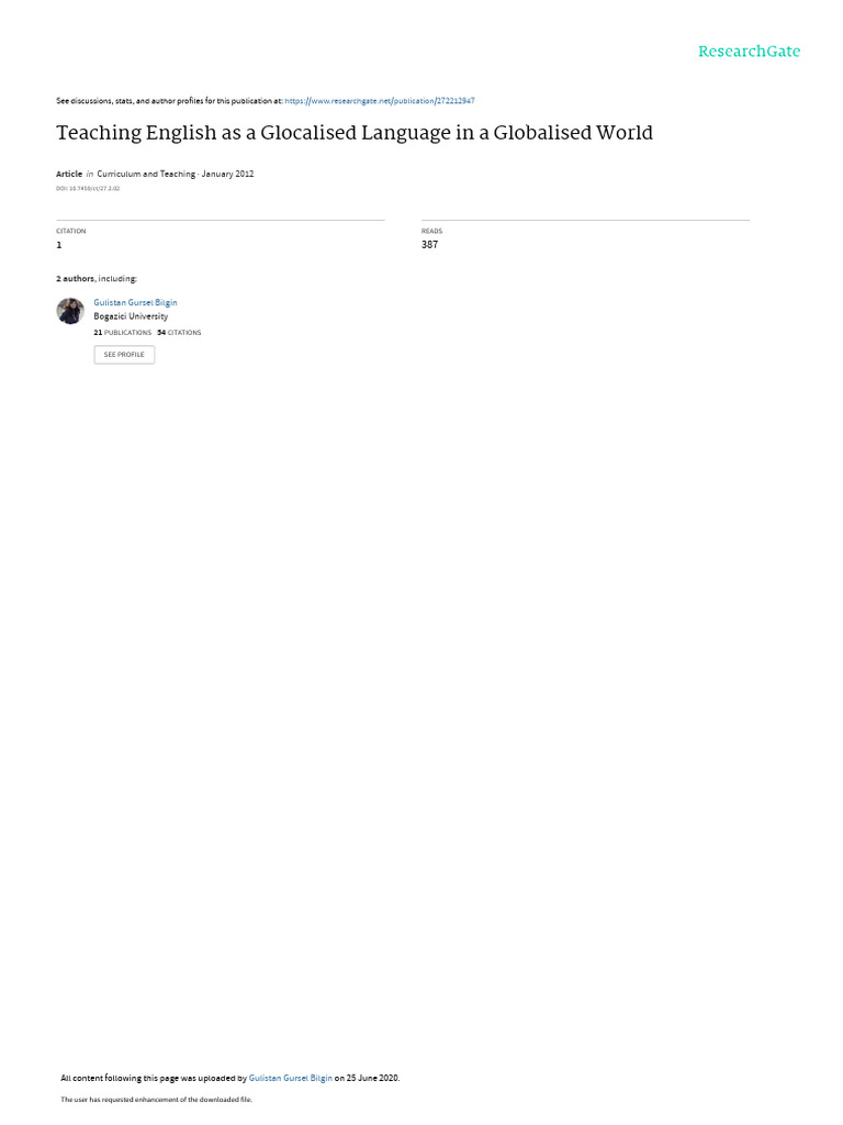 Teaching English A Sag Localised Language in The Globalized World | PDF ...