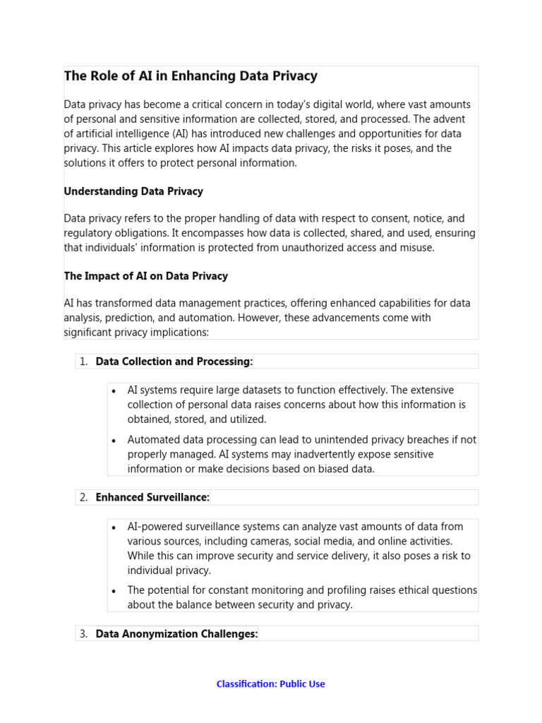 The Role of AI in Enhancing Data Privacy | PDF | Artificial Intelligence | Intelligence (AI ...
