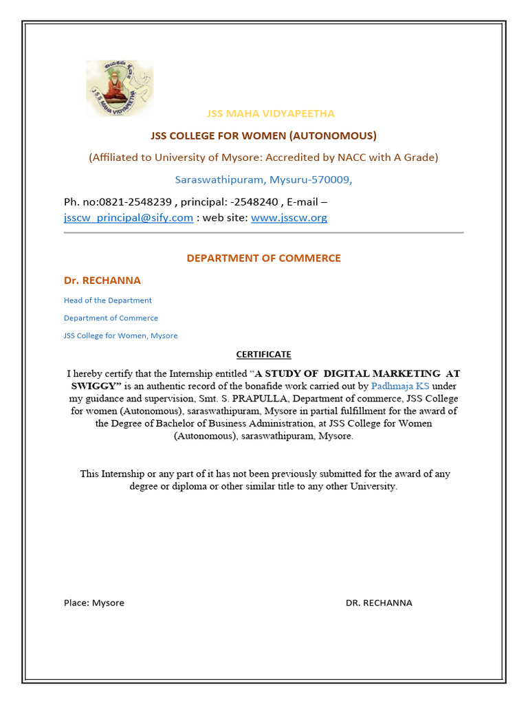 Rechanna Certificate | PDF