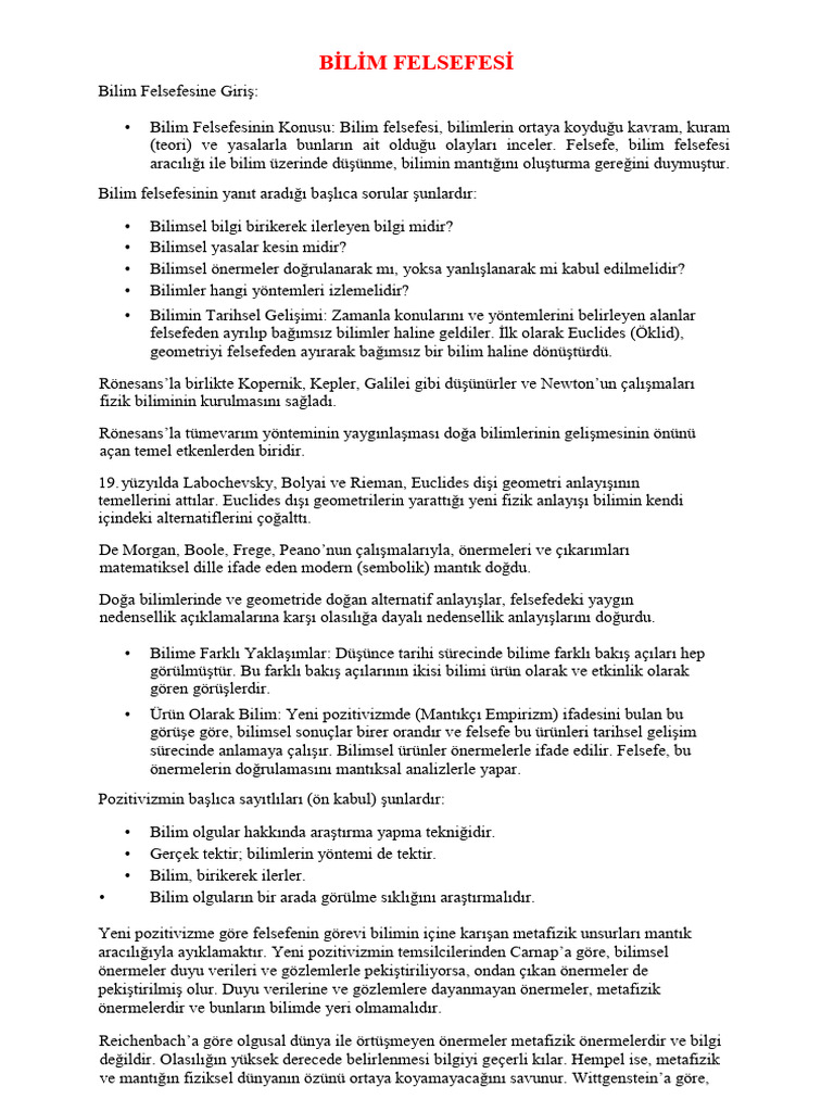 10.sinif Felsefe Bilim Felsefesi Ders Notlari | PDF