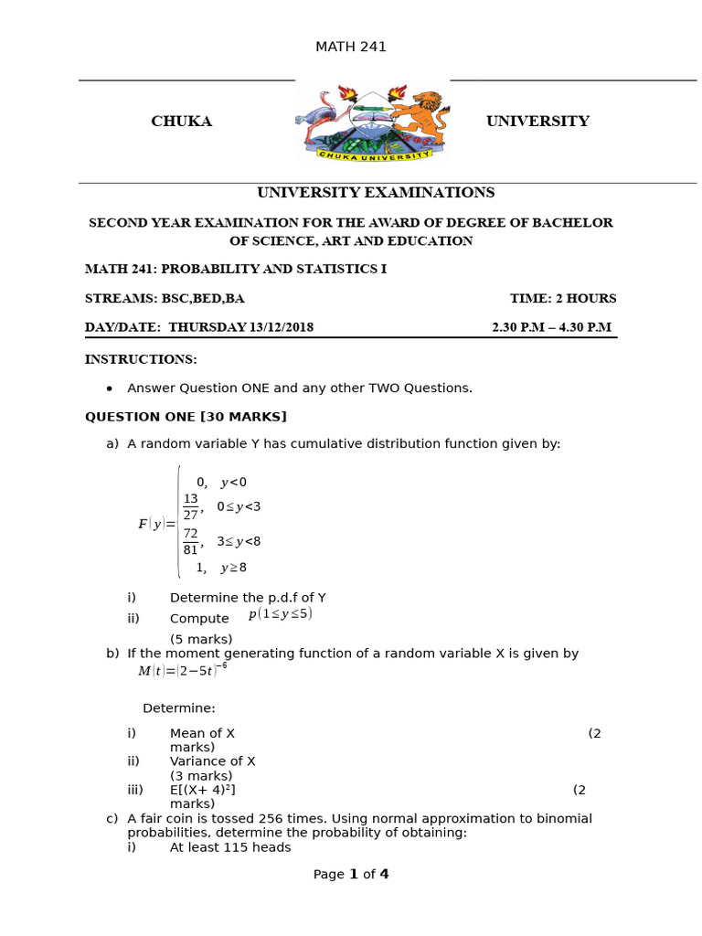 Math 241 | PDF | Probability Distribution | Statistics