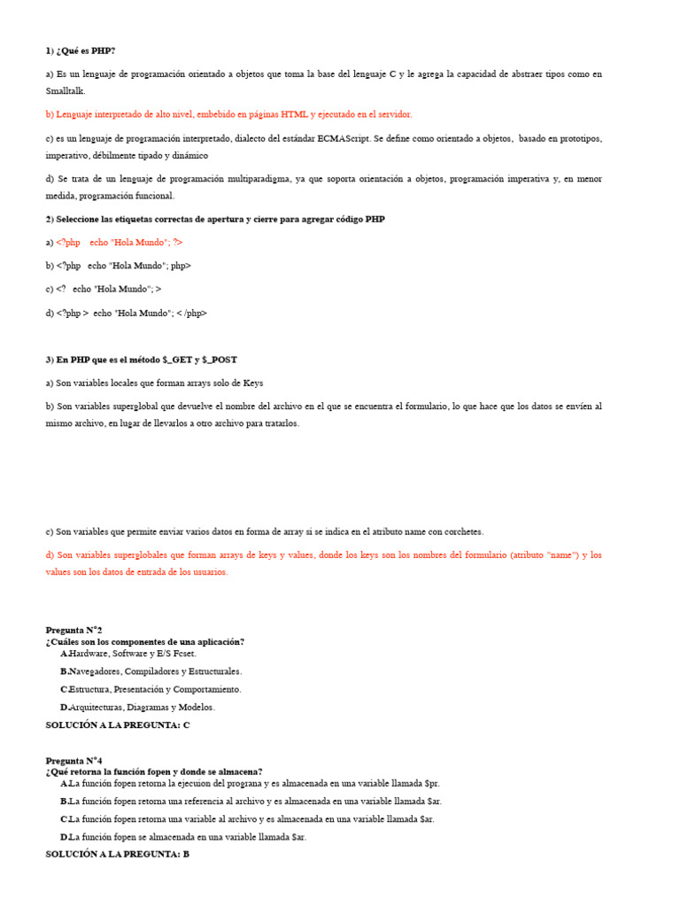 Cuestionario 2doparcial | PDF | Lenguaje de programación | Php