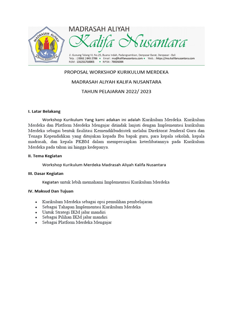 Proposal Workshop Kurikulum Merdeka | PDF | Karier & Perkembangan