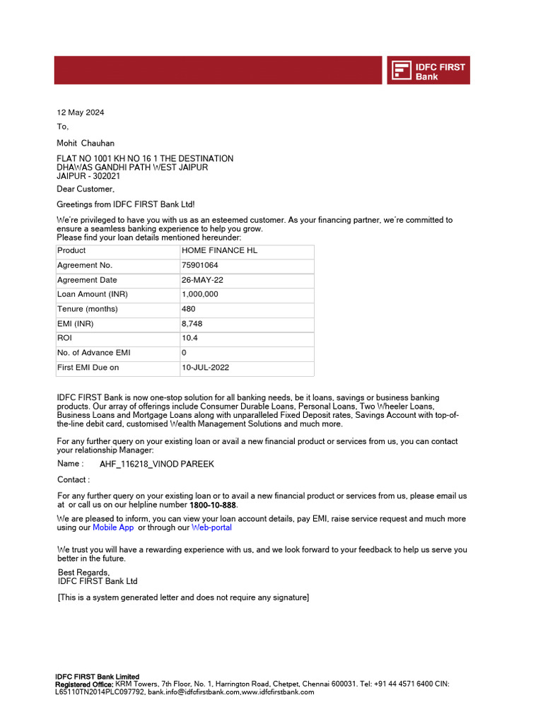 Welcome Letter_75901064_17510625 | PDF | Banks | Loans