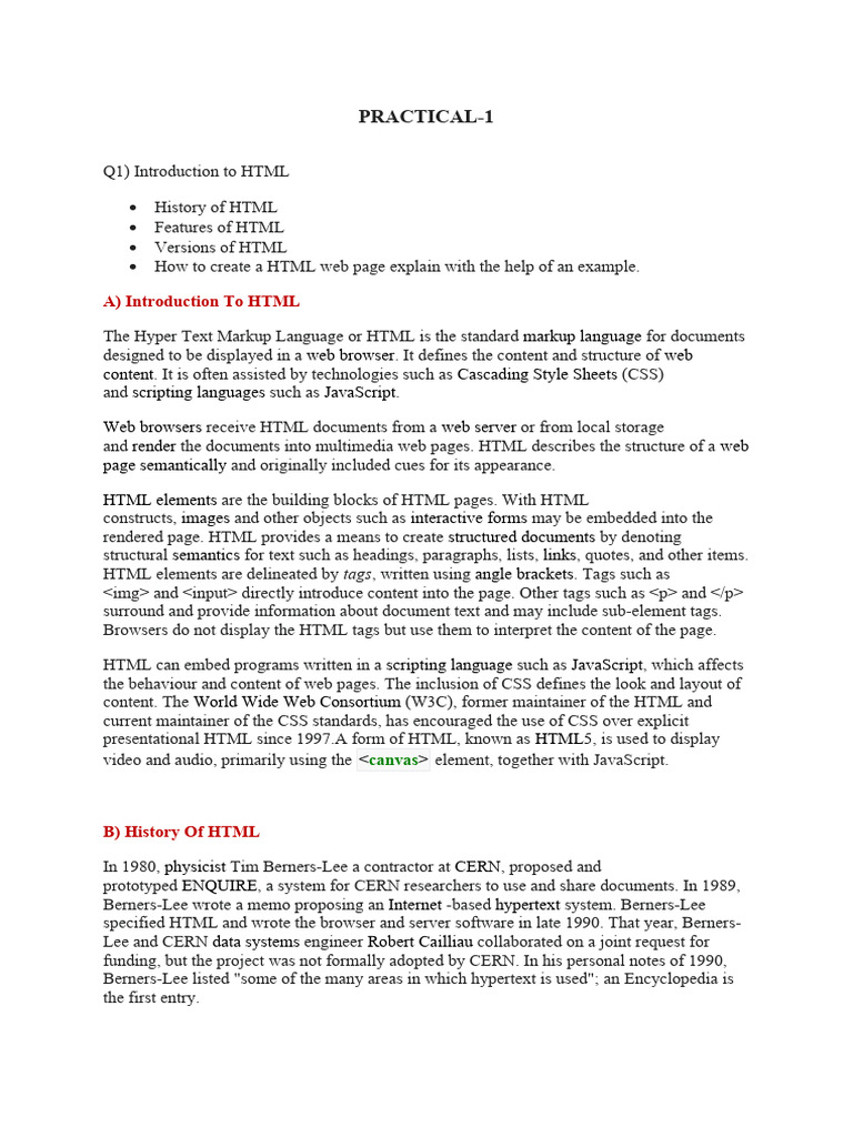 Practical 1 | PDF | Html | Html Element