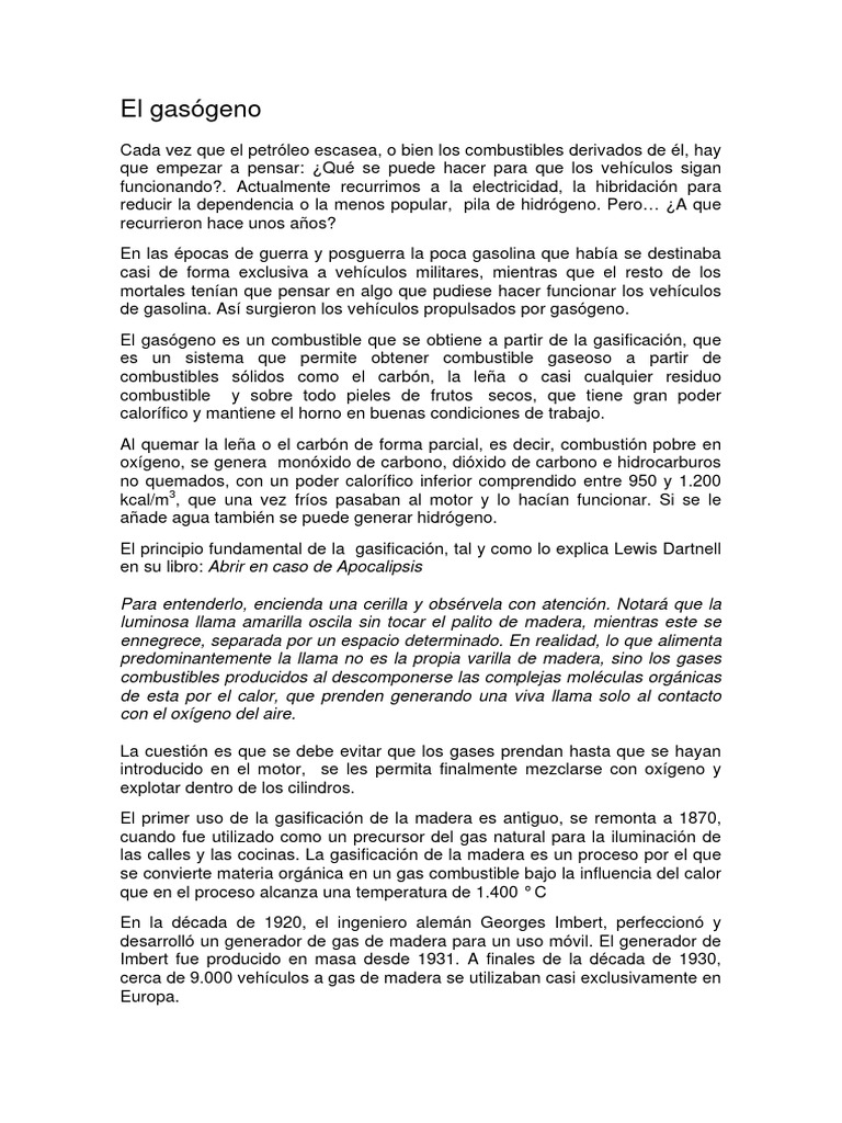 OC-historia Gasogeno | PDF | Combustibles | Gasificación