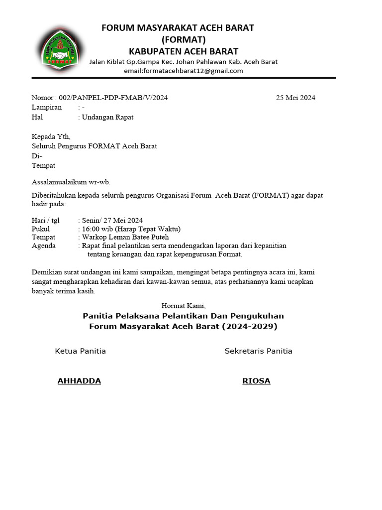 surat undangan Format | PDF