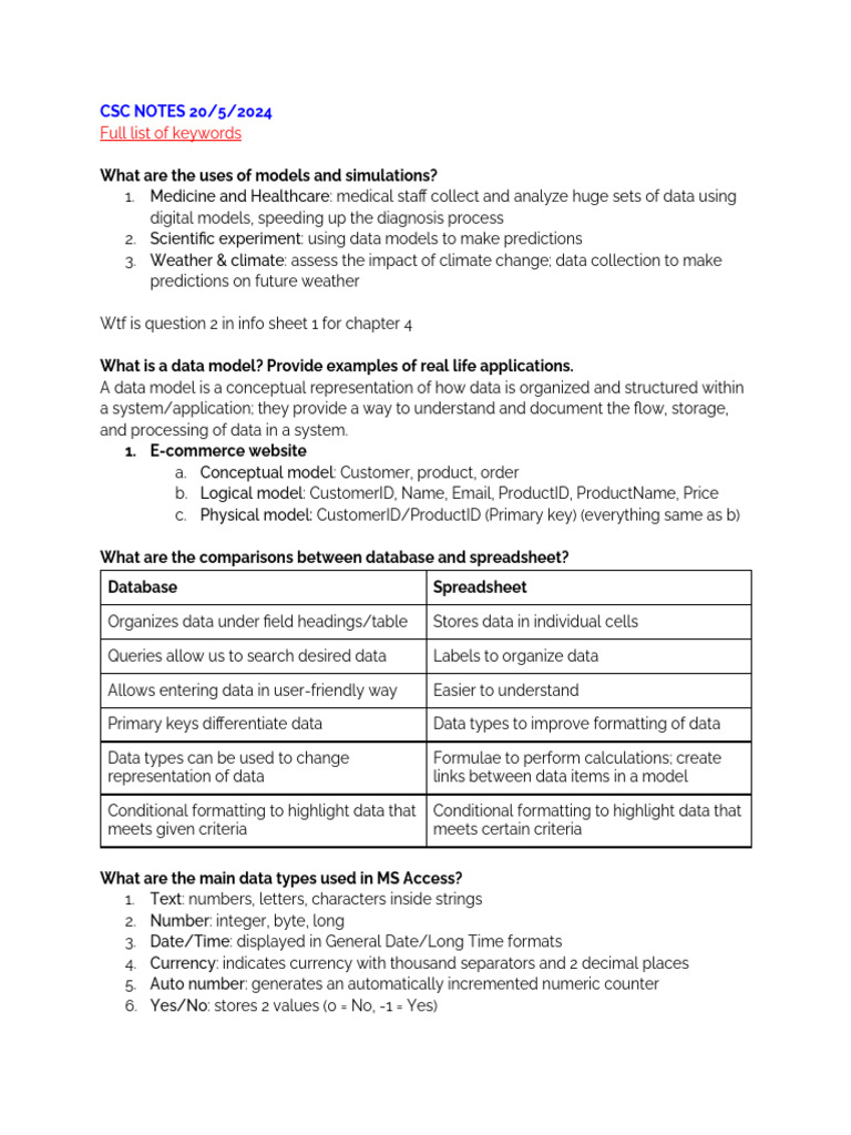CSC Notes 20 - 5 - 2024 | PDF | Software Prototyping | Data