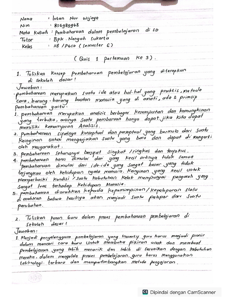 Quis 1 Pembaharuan Dalam Pembelajaran Di SD | PDF