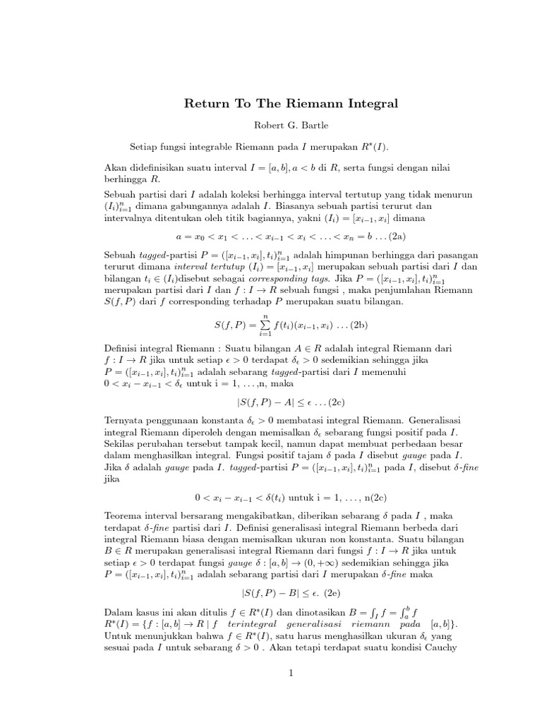KSANALISIS - Return To The RIemann Integral-1 | PDF