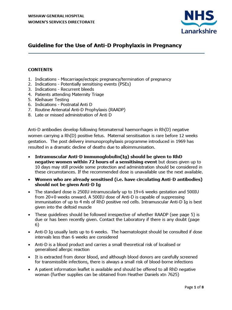 Anti-D Prophylaxis Guidelines in Pregnancy | PDF | Miscarriage | Pregnancy