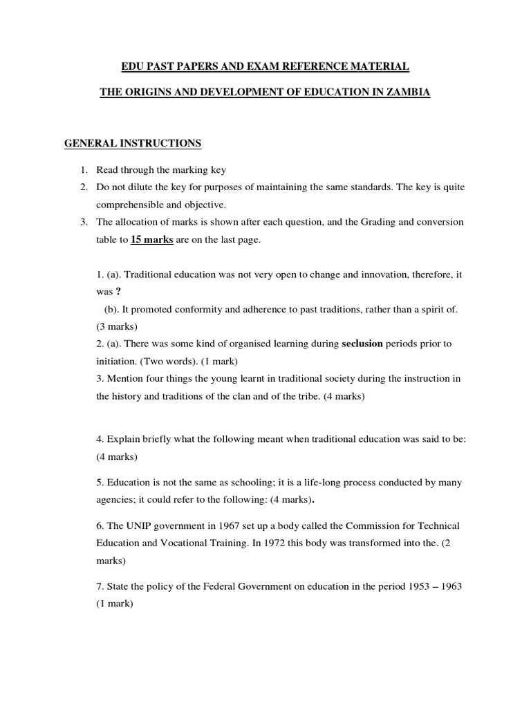 EDU TEST | PDF | Education Reform | Zambia
