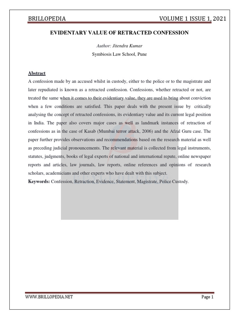 Evidentary Value of Retracted Confession | PDF | Confession (Law ...