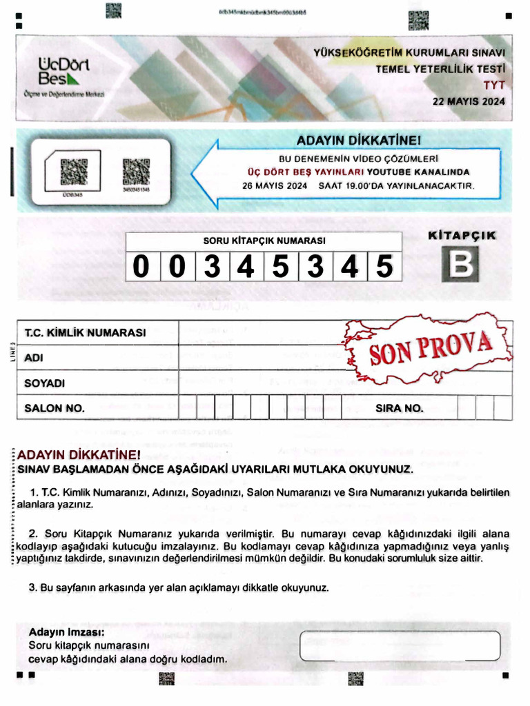 2024 345 Tyt Son Prova | PDF