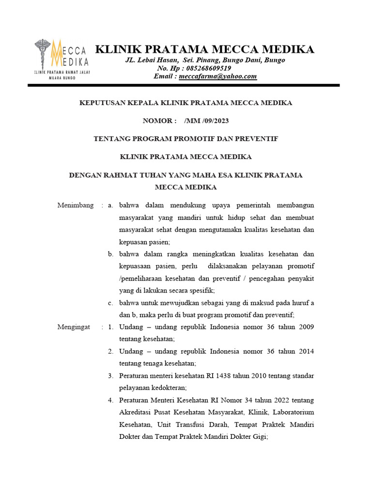 SK PELAYANAN PROMOTIF Dan PREVENTIF | PDF
