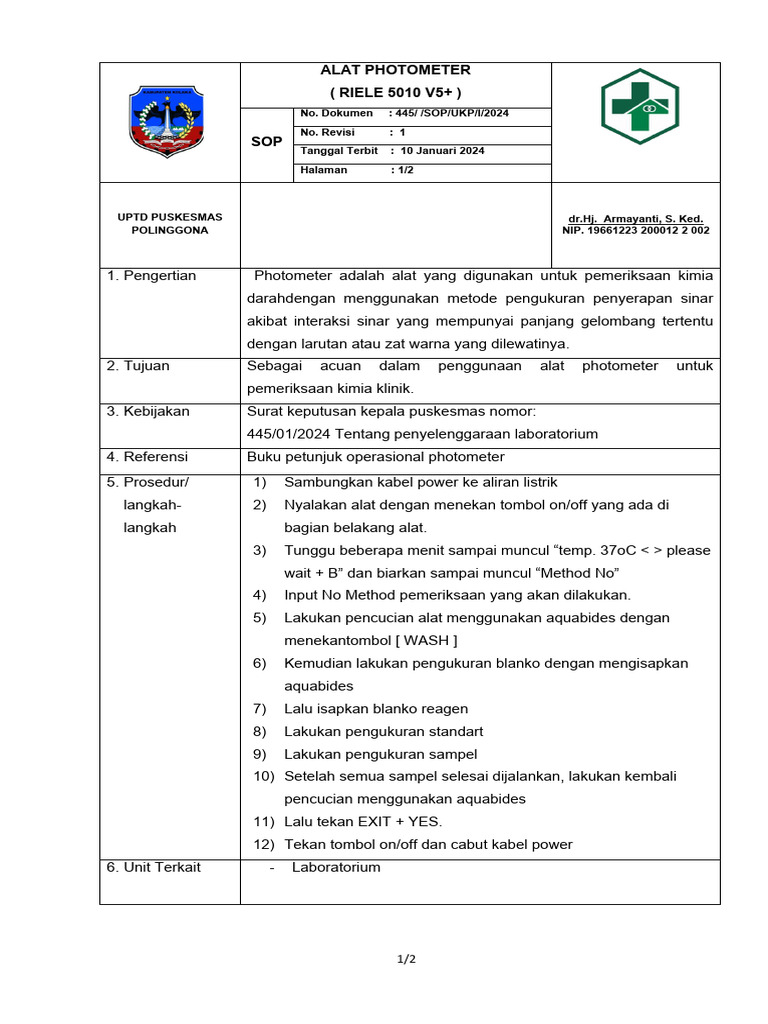 Sop Alat Photometer 2024 | PDF