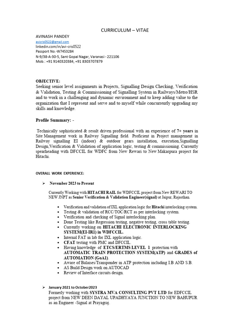 Avinash Resume | PDF | Rail Transport