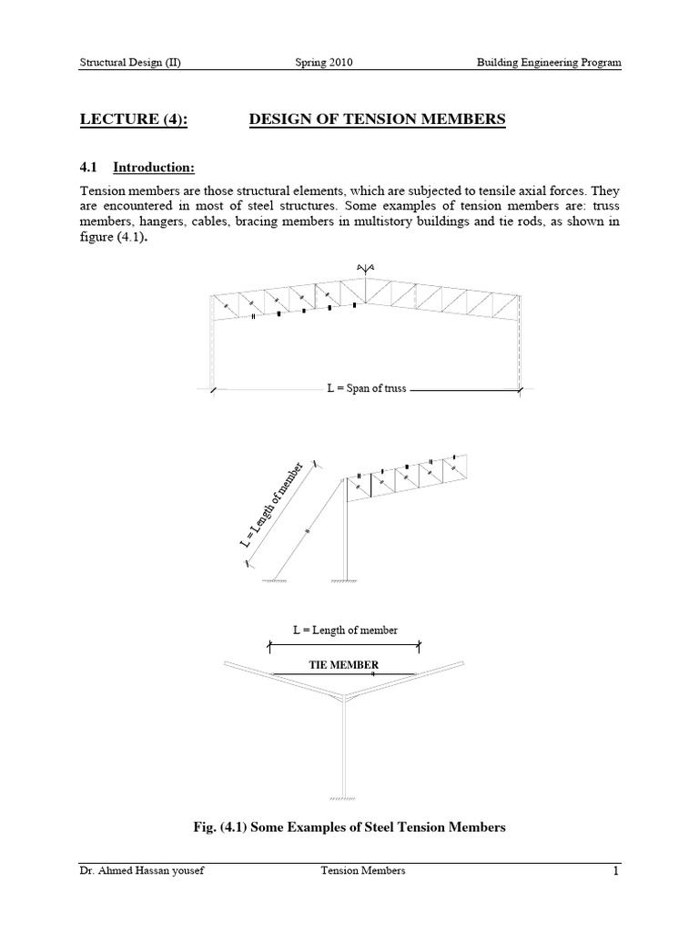 Lecture _4_Tension members | PDF | Tension (Physics) | Truss