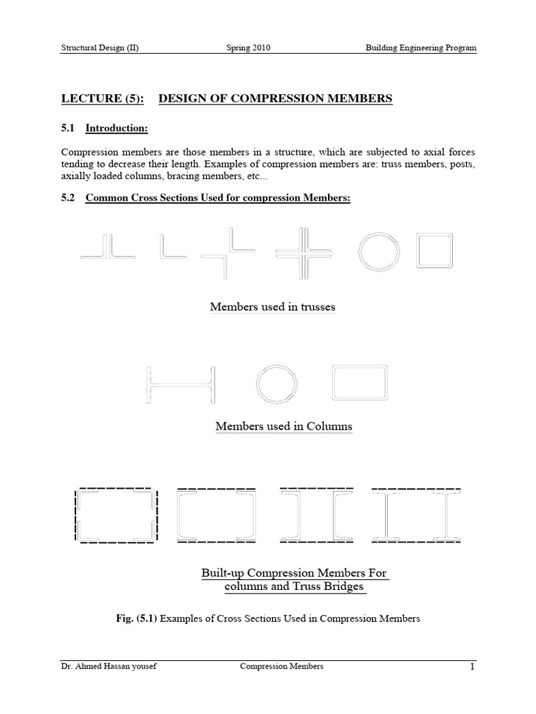 Lecture - 5 - Compression Members | PDF | Buckling | Truss