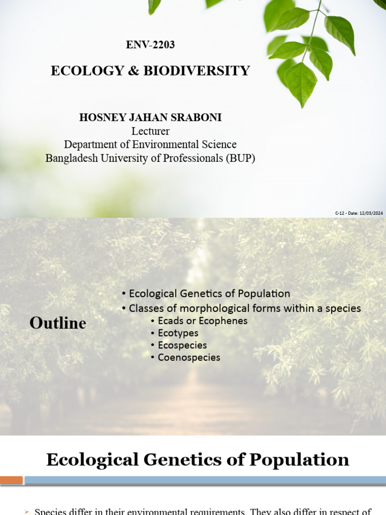 ENV 2203class Lecture 12 | PDF | Ecology | Species
