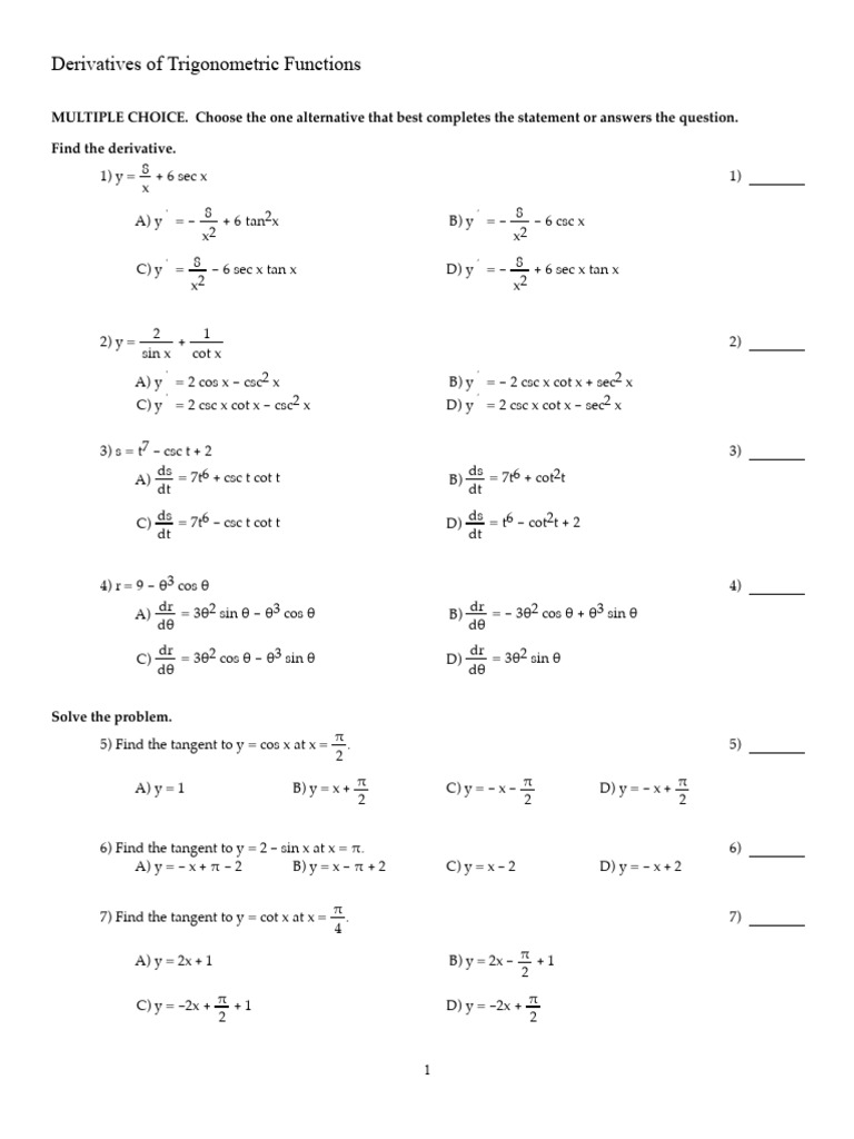 Derivatives-of-Trigonometric-Functions | PDF | Trigonometric Functions | Mathematical Relations