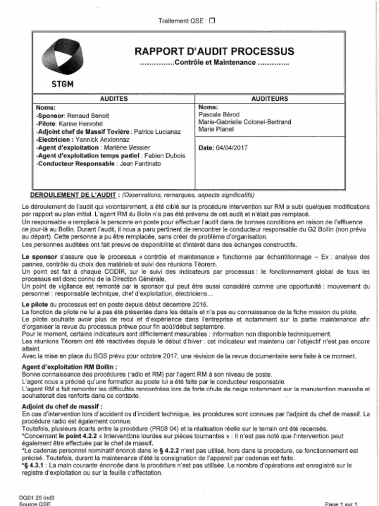Rapport D'audit Controle Et Maintenance Périodique Hors Exploitation Avril 2017 | PDF