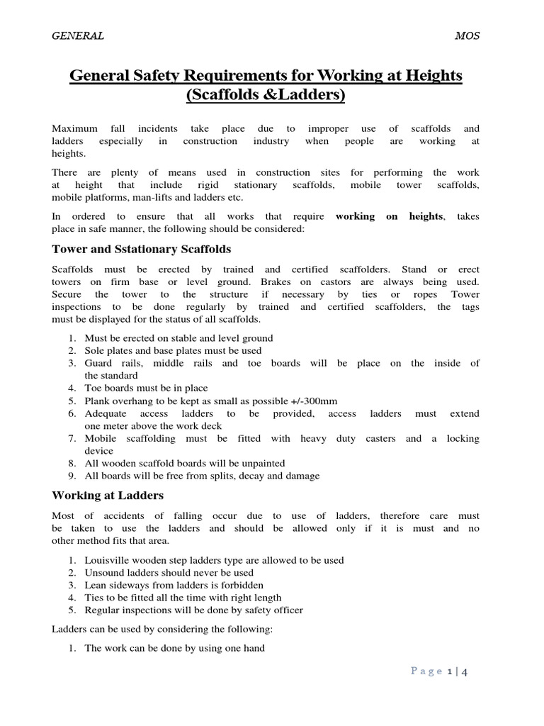 General Safety Requirements for Working at Heights | PDF | Scaffolding ...